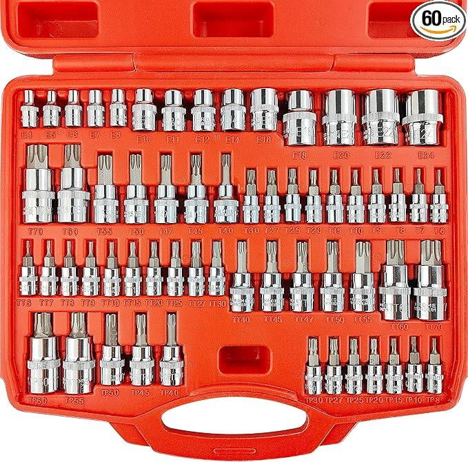 Bit Socket and External Trox Socket Set, 60-Piece car repair tool set ...