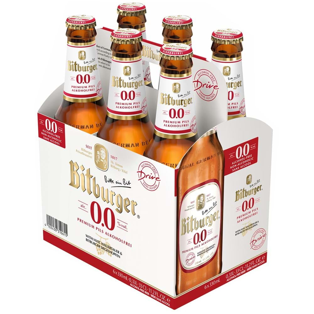 Bitburger DRIVE 0.0 Non Alcoholic (Pack of 6) 11.2oz Bottles Premium ...