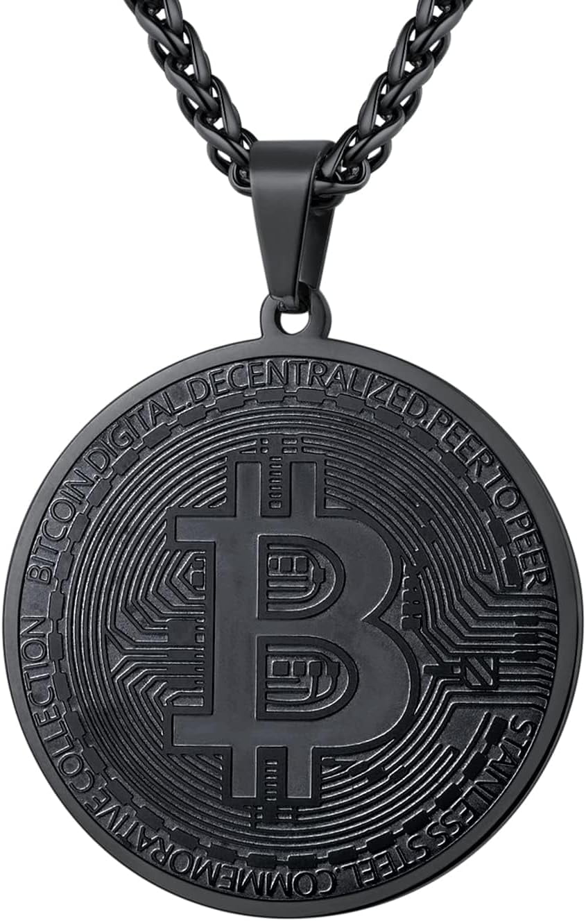 Bitcoin Chain for Men, Stainless Steel 18K Gold Plated Cryptocurrency ...
