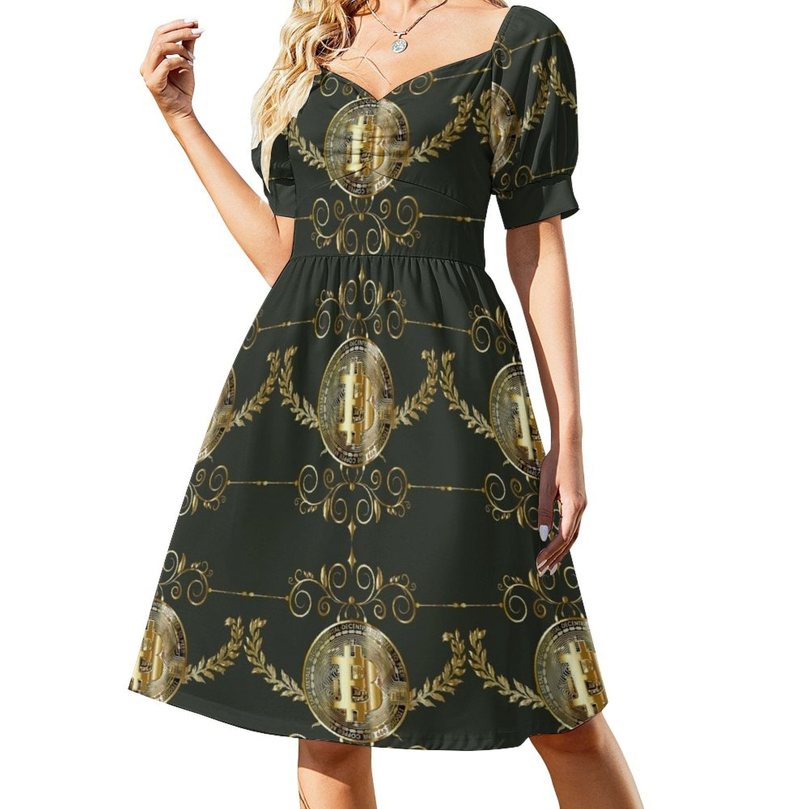 Bitcoin Gold Pattern Sleeveless Dress Bridesmaid dress woman elegant ...