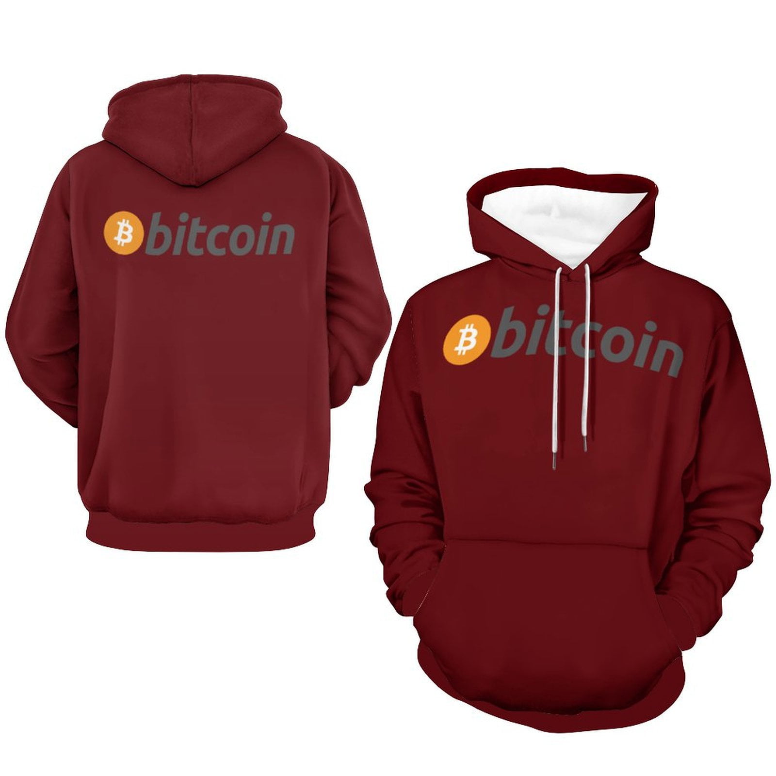 Bitcoin Logo Hoodies for Men Women, Pullover Hoodie with Kangaroo ...