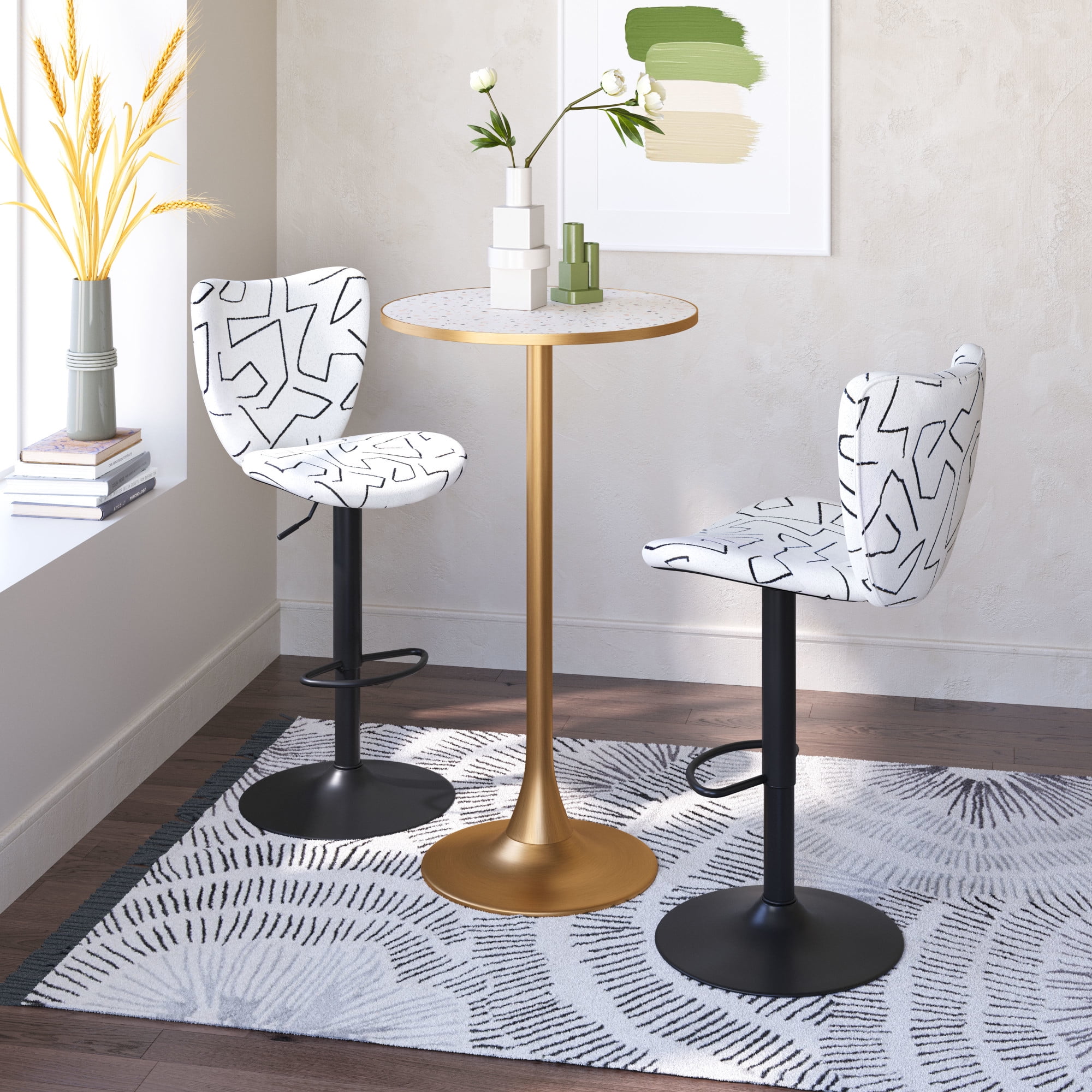 Bite Bar Table Beige & Gold Bar Table, Modern Style, Faux Terrazzo MDF ...