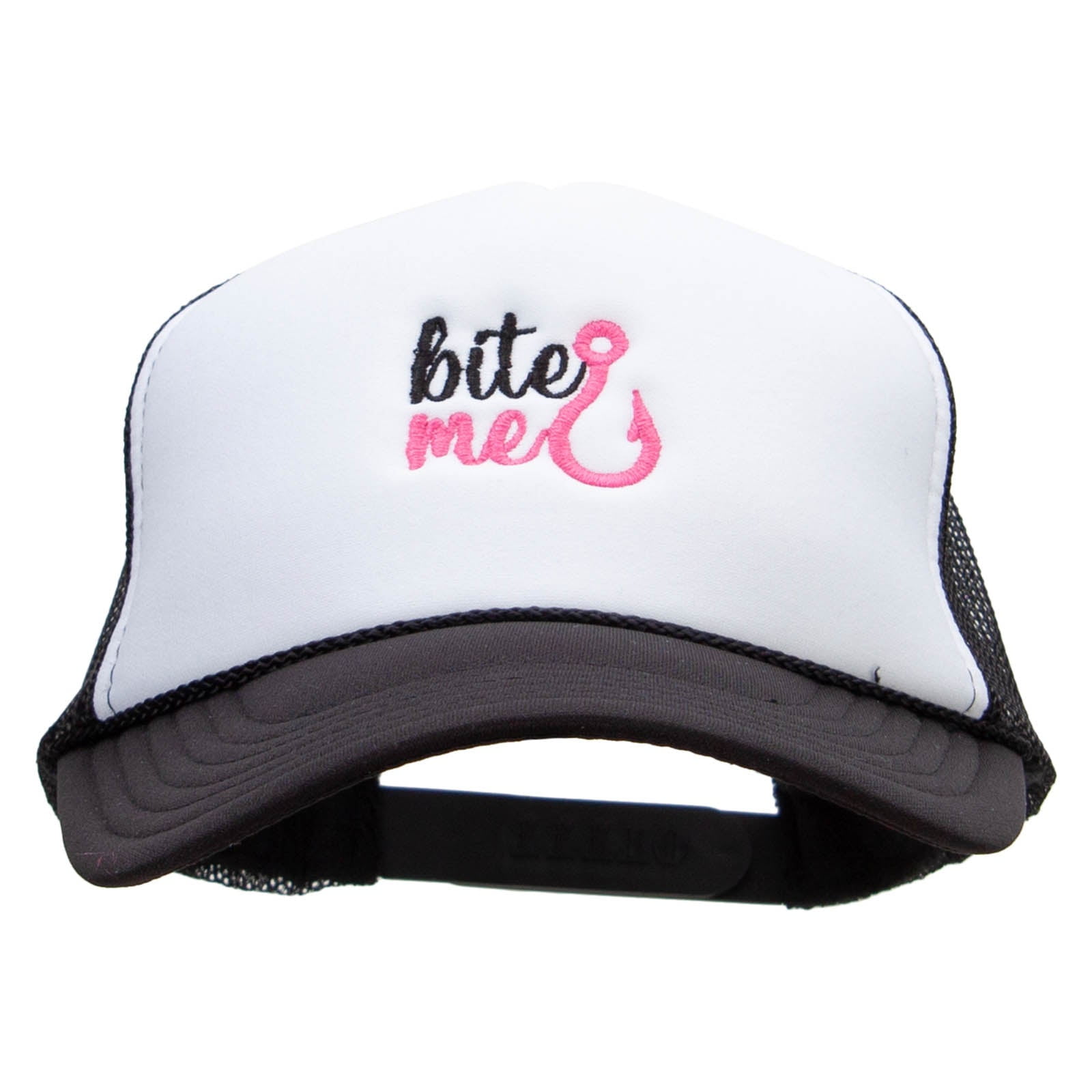 Bite Me Embroidered Foam Panel Mesh Snapback Cap - Black White OSFM ...