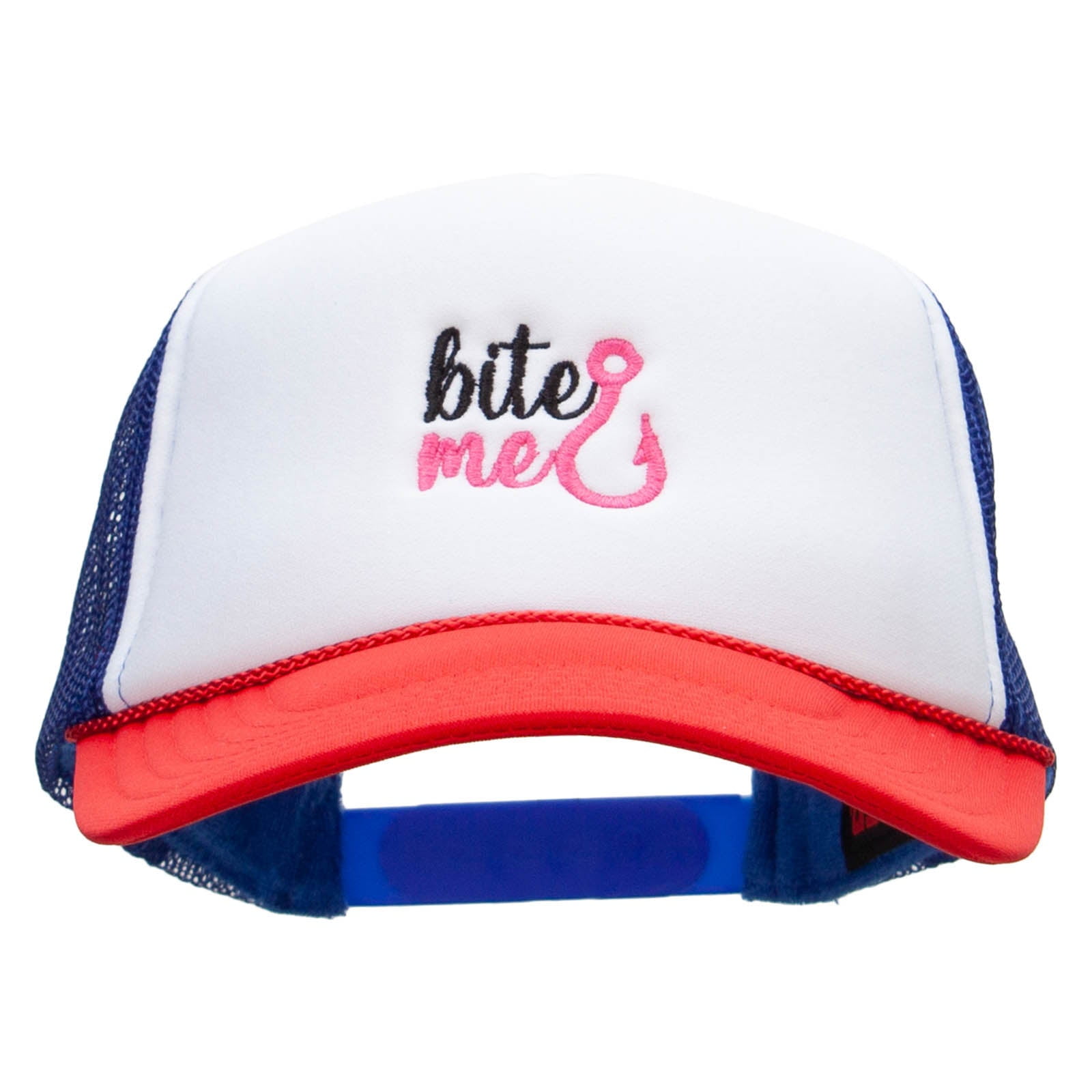Bite Me Embroidered Foam Panel Mesh Snapback Cap - White Royal OSFM ...