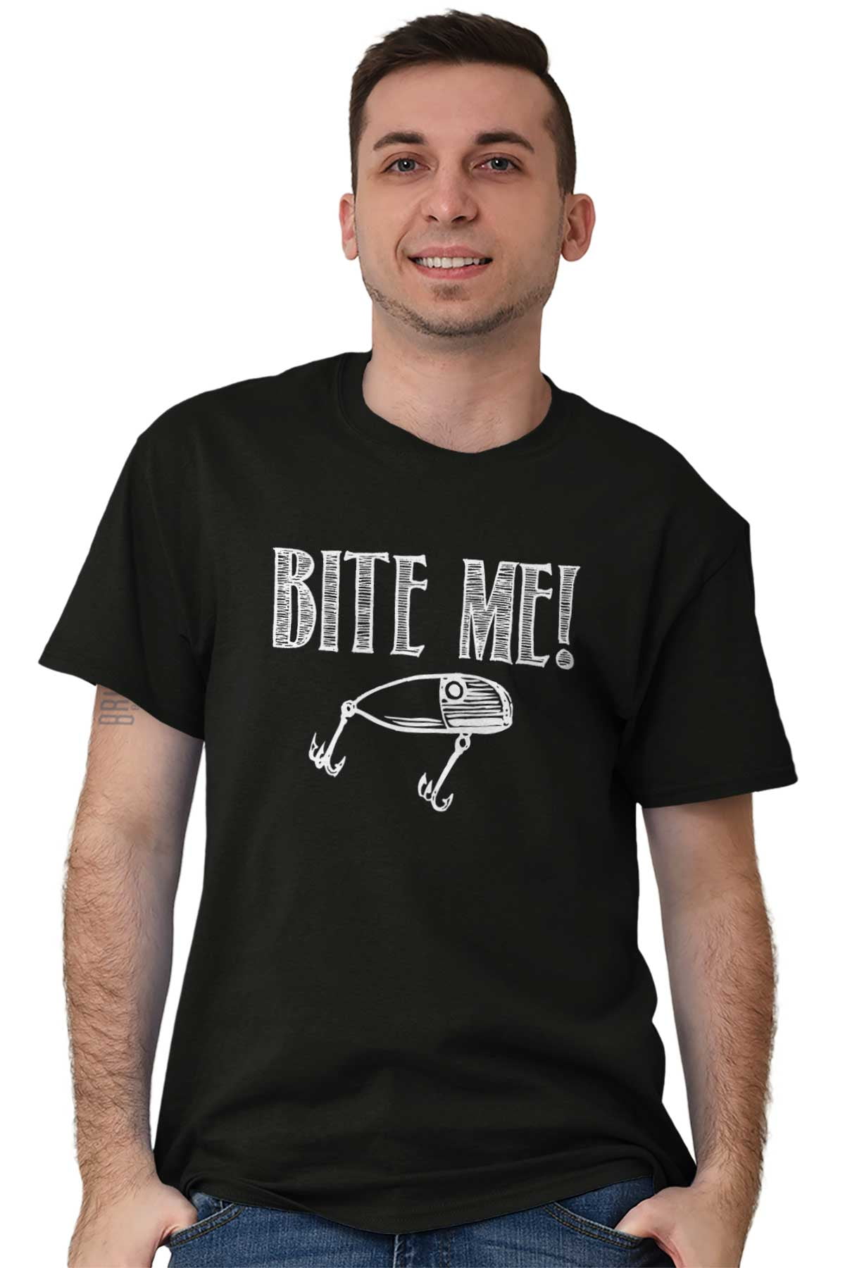 Bite Me Fish Bait Funny Fishing Humor Men's Graphic T Shirt Tees Brisco ...