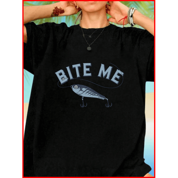 Bite Me Funny Fishing Graphic Fish Hook Angler Outdoor Humor Unisex T ...