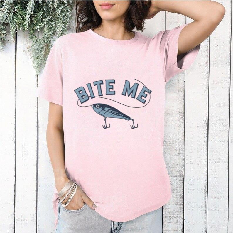 Bite Me Funny Fishing Graphic with Fish Hook Outdoor T-Shirt Design, for men & women, up to size ...