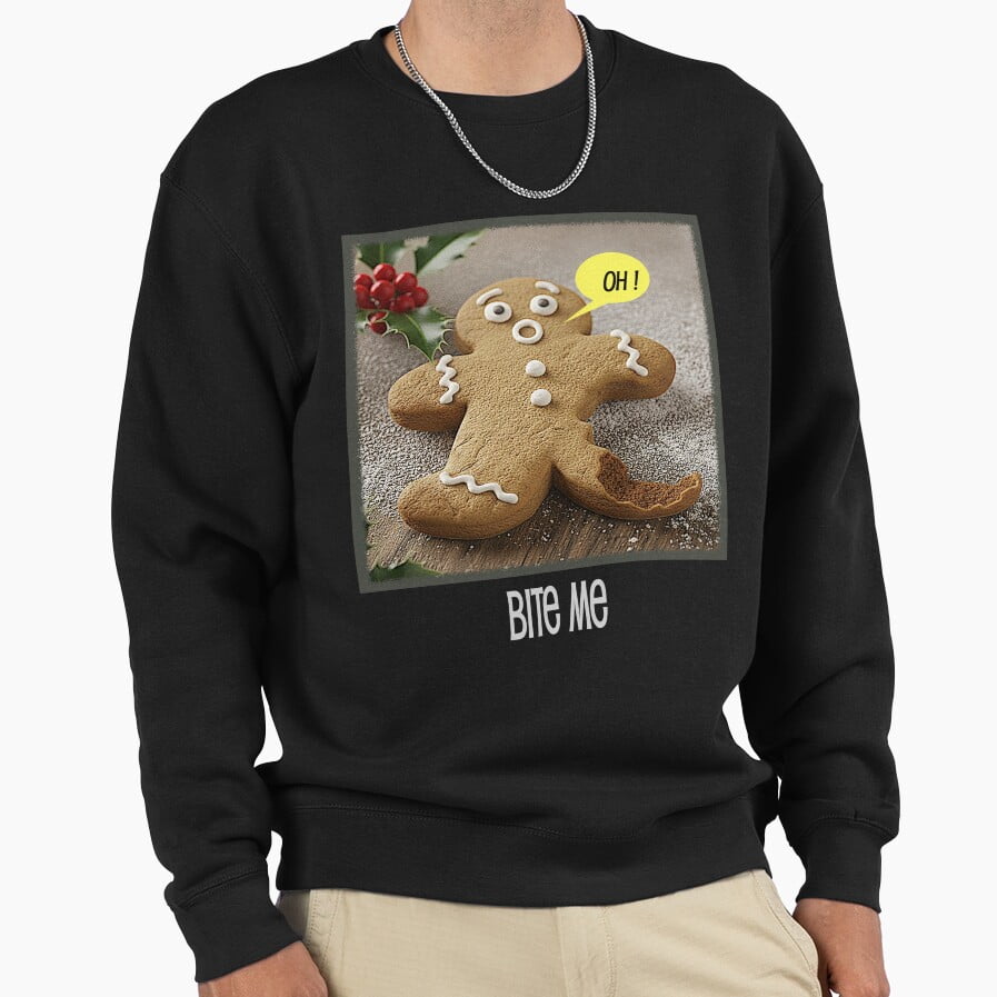 Bite Me Gingerbread Man Christmas Cookie Graphic Unisex Sweatshirt ...