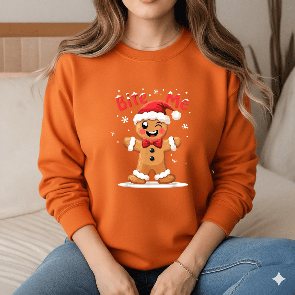 Bite Me Gingerbread Man Funny Holiday Humor Winter Style Sweatshirt, up ...