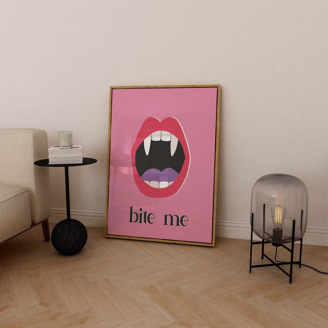 Bite Me Poster Cute Pink Wall Decor Vampire Art Trendy Poster, Unframed ...