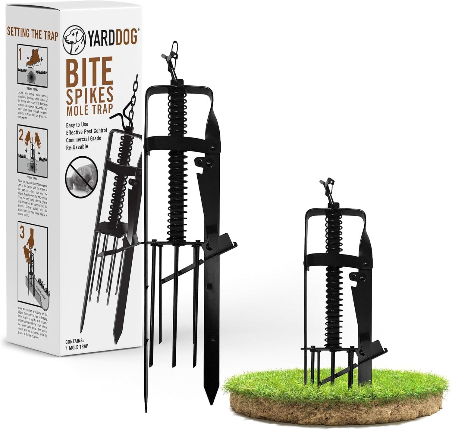 Bite Spikes Plunger Style Mole Trap – Commercial Grade Durable Steel ...