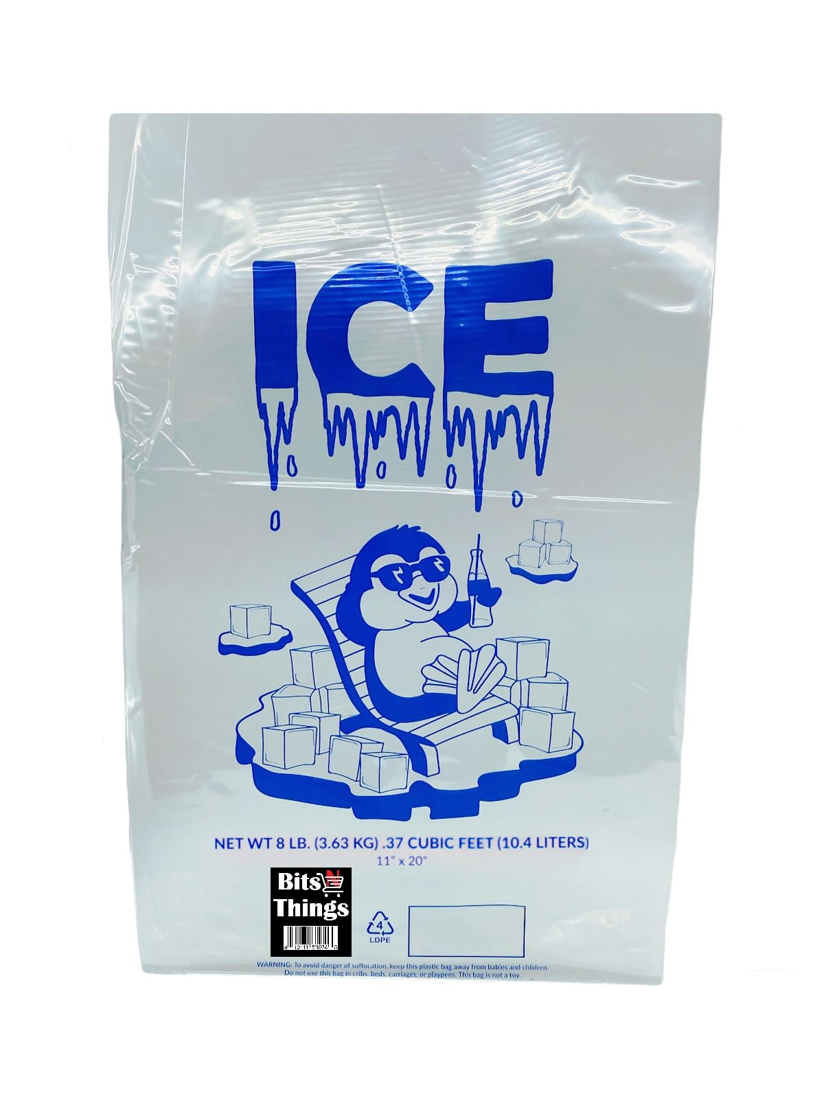 Bits N Things Clear Wicketed Plastic Ice Bag with Ice Print | 11" x 20 ...