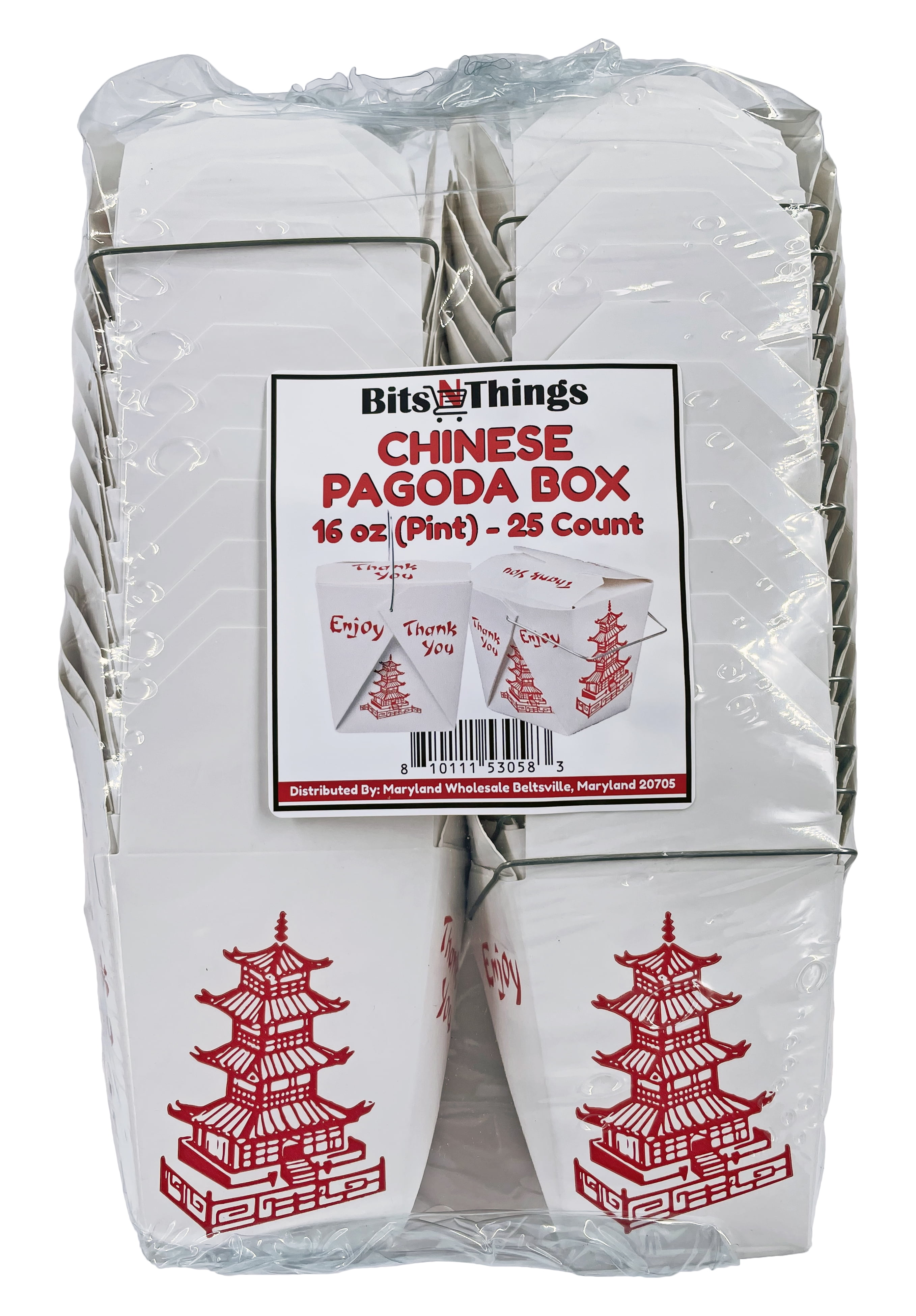 Bits N Things Pagoda White Paper Chinese Take Out Containers, 16 Oz, 25 ...