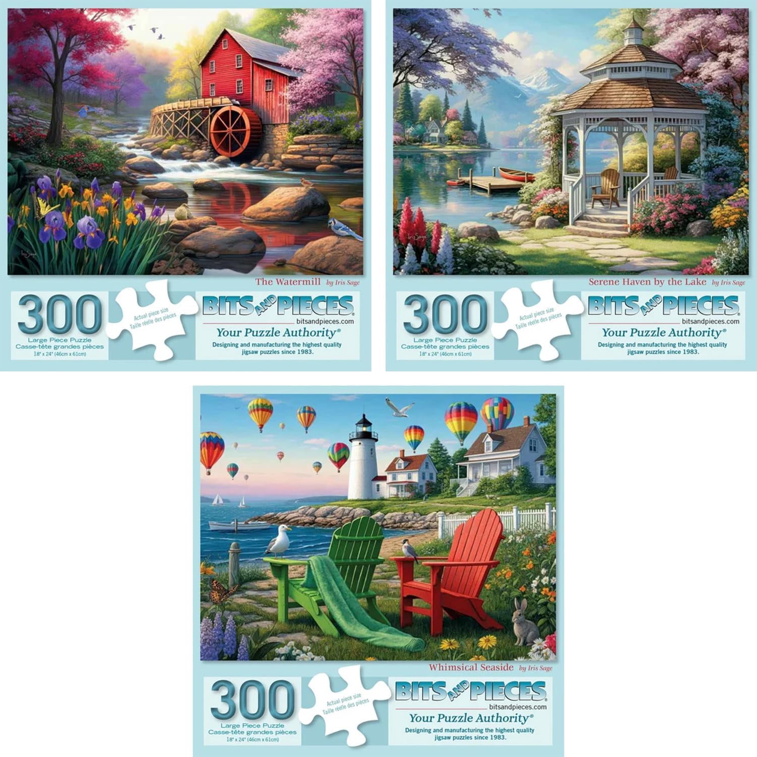 Bits and Pieces 3-Pack 300 Piece Large Piece Jigsaw Puzzles for Adults ...