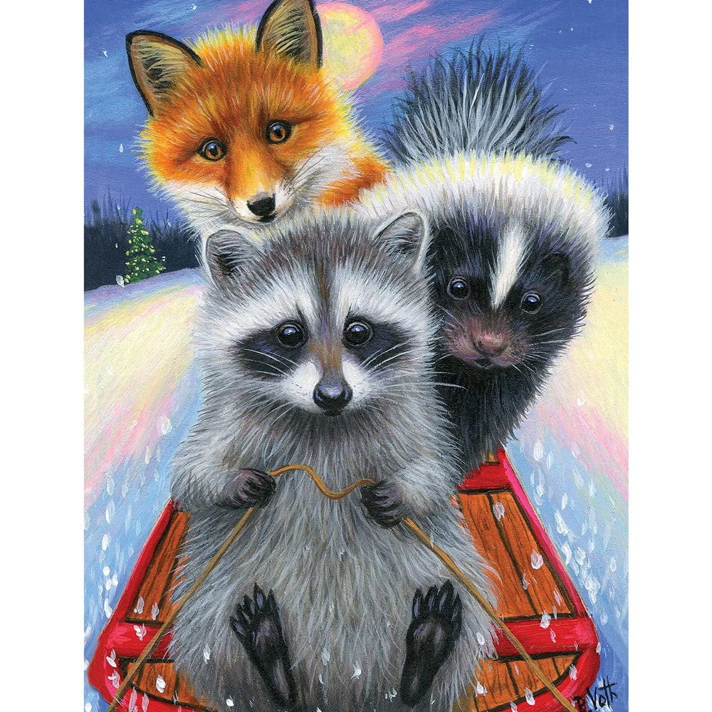 Bits and Pieces 500 Piece Jigsaw Puzzle Hang On Fox Racoon Skunk Winter ...