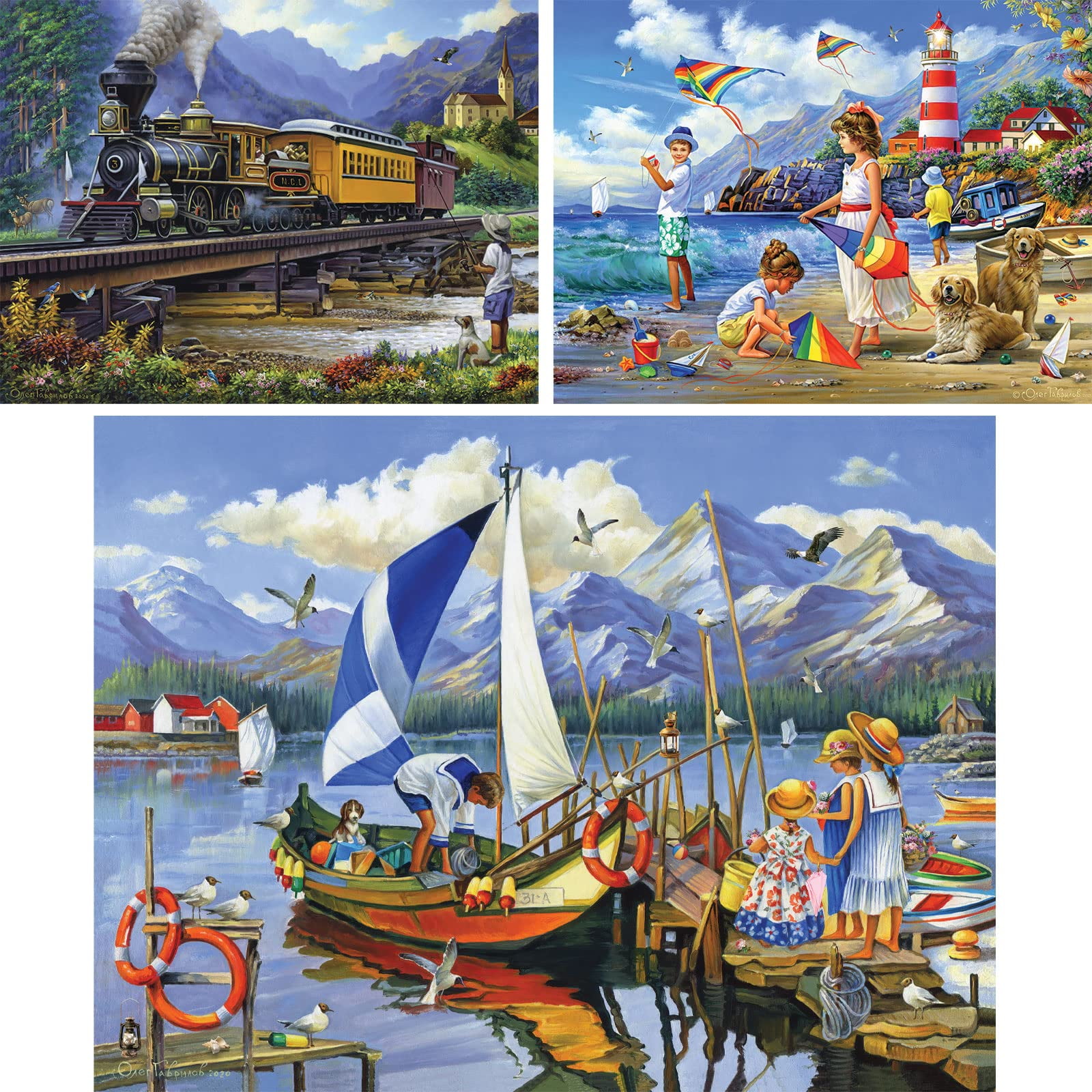 Bits and Pieces Set of (3) 300 Piece Jigsaw Puzzles Steam Train Sky by ...