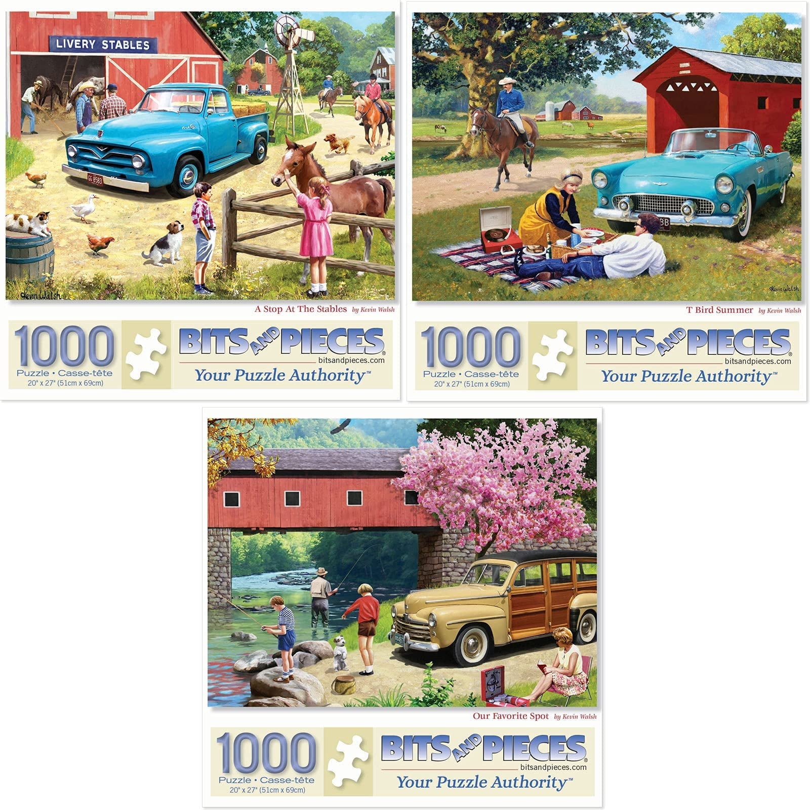 Bits and Pieces Set of Three 1000 Piece Jigsaw Puzzles Stables Summer ...
