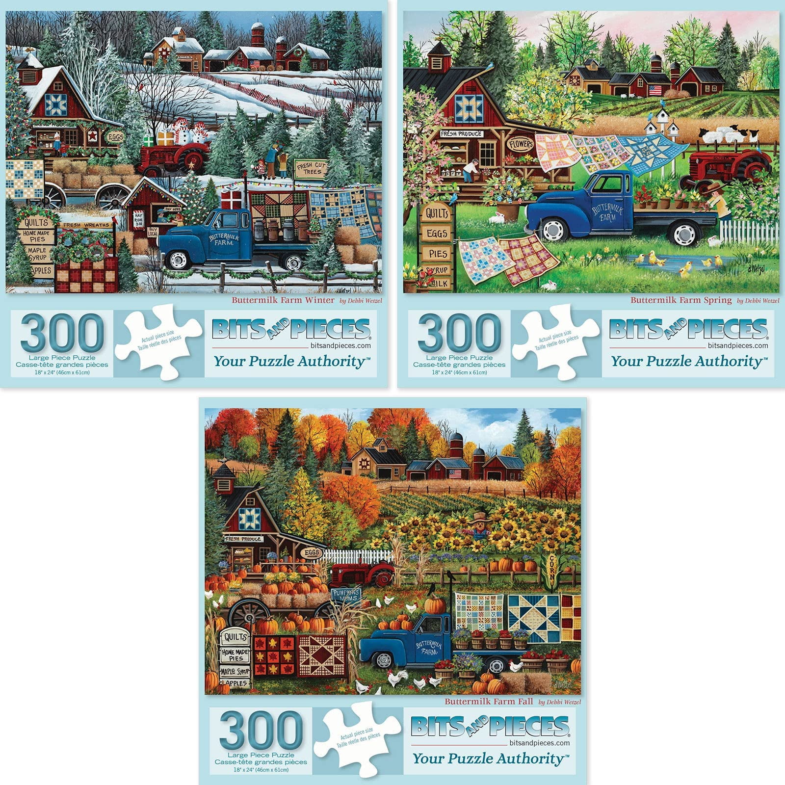 Bits and Pieces Set of Three 300 Piece Jigsaw Puzzles Seasonal Farms by ...