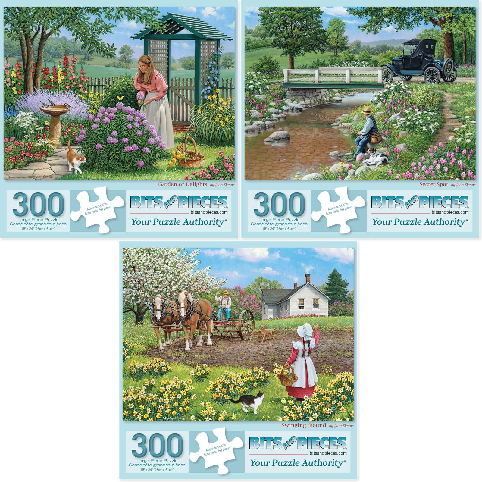 Bits and Pieces Set of Three (3) 300 Piece Jigsaw Puzzles Gardens ...
