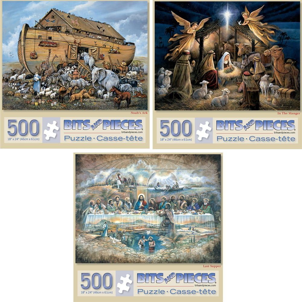 3-Pack 500 Piece Religious Jigsaw Puzzles – Noah’s Ark, Last Supper ...