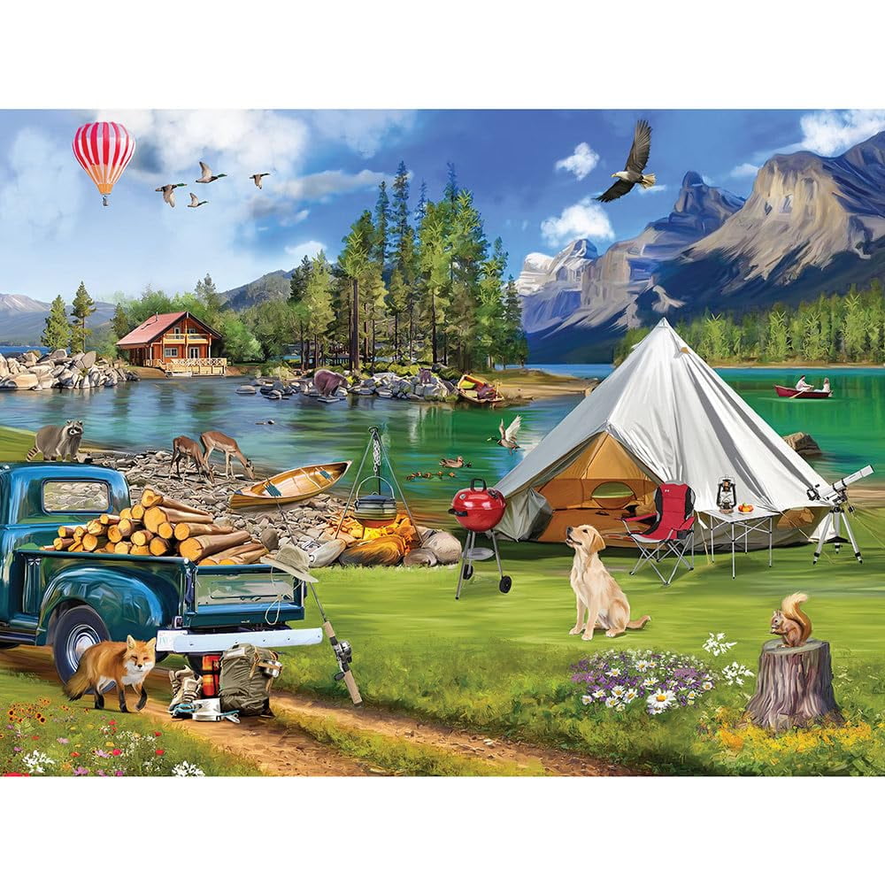 Bits and PiecesUMRT - Large 300 Piece Jigsaw Puzzle for Adults - Lakeside Camping - Nature ...