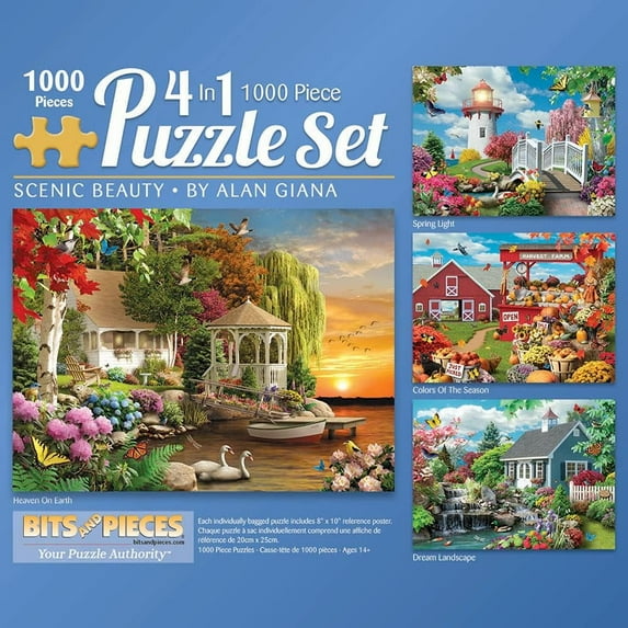 Bits & Pieces 4-in-1 1000pc Jigsaw Puzzles by Alan Giana, Scenic Spring ...