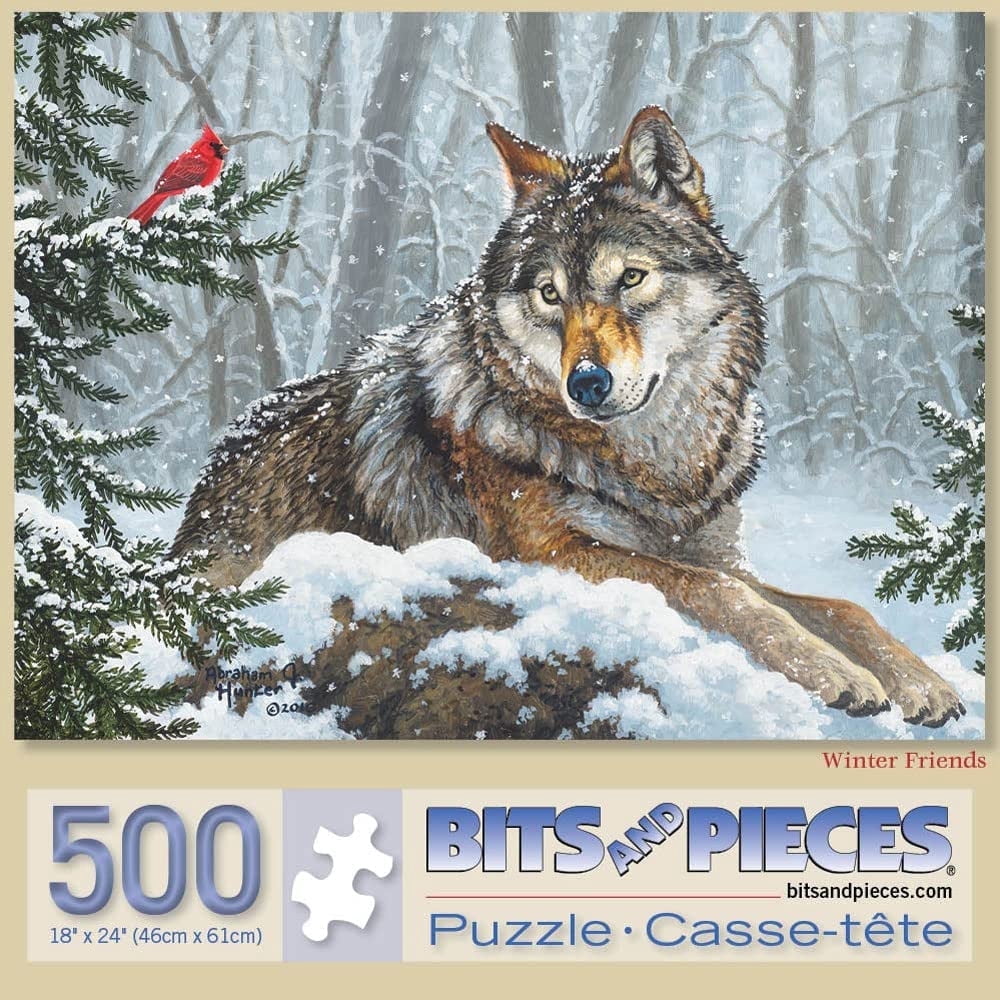 Bits & Pieces 500-Pc Winter Friends Wolf & Bird Snow Forest Puzzle, 18× ...