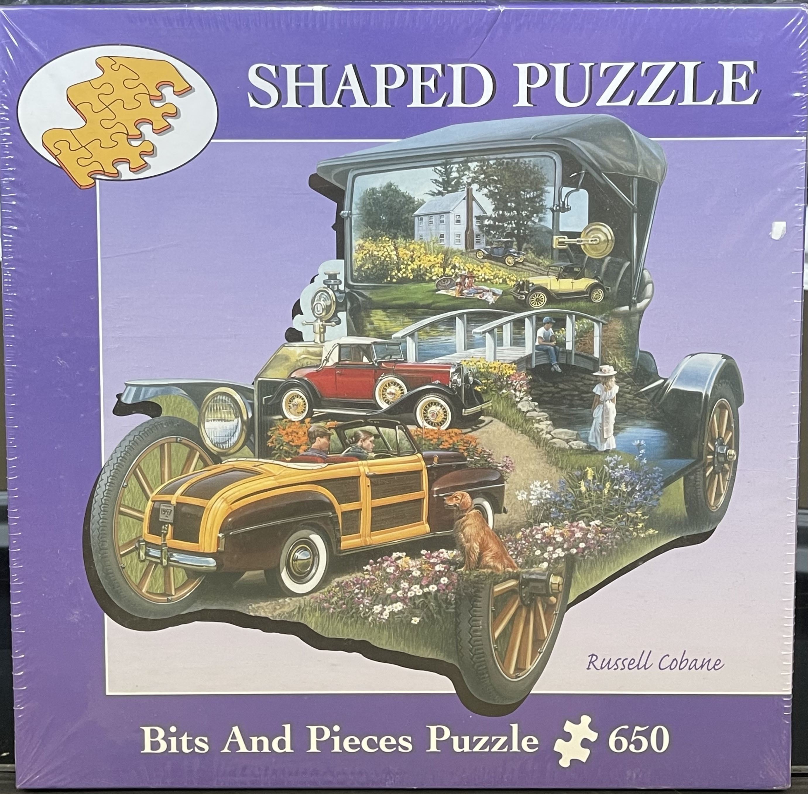 Bits and Pieces Classic Cars Shaped Jigsaw Puzzle 650 PC Russell Cobane ...