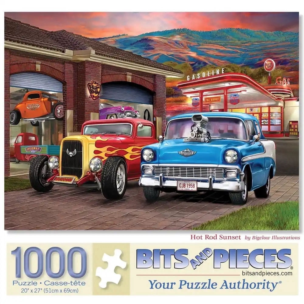 Bits and Pieces Jigsaw Puzzle Hot Rod Sunset Classic Cars 1000 Pieces ...