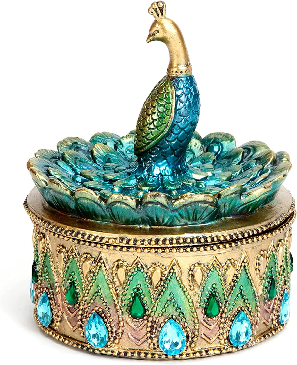 Bits And Pieces Peacock Keepsake Box, Golden Jewelry Box With Faux ...