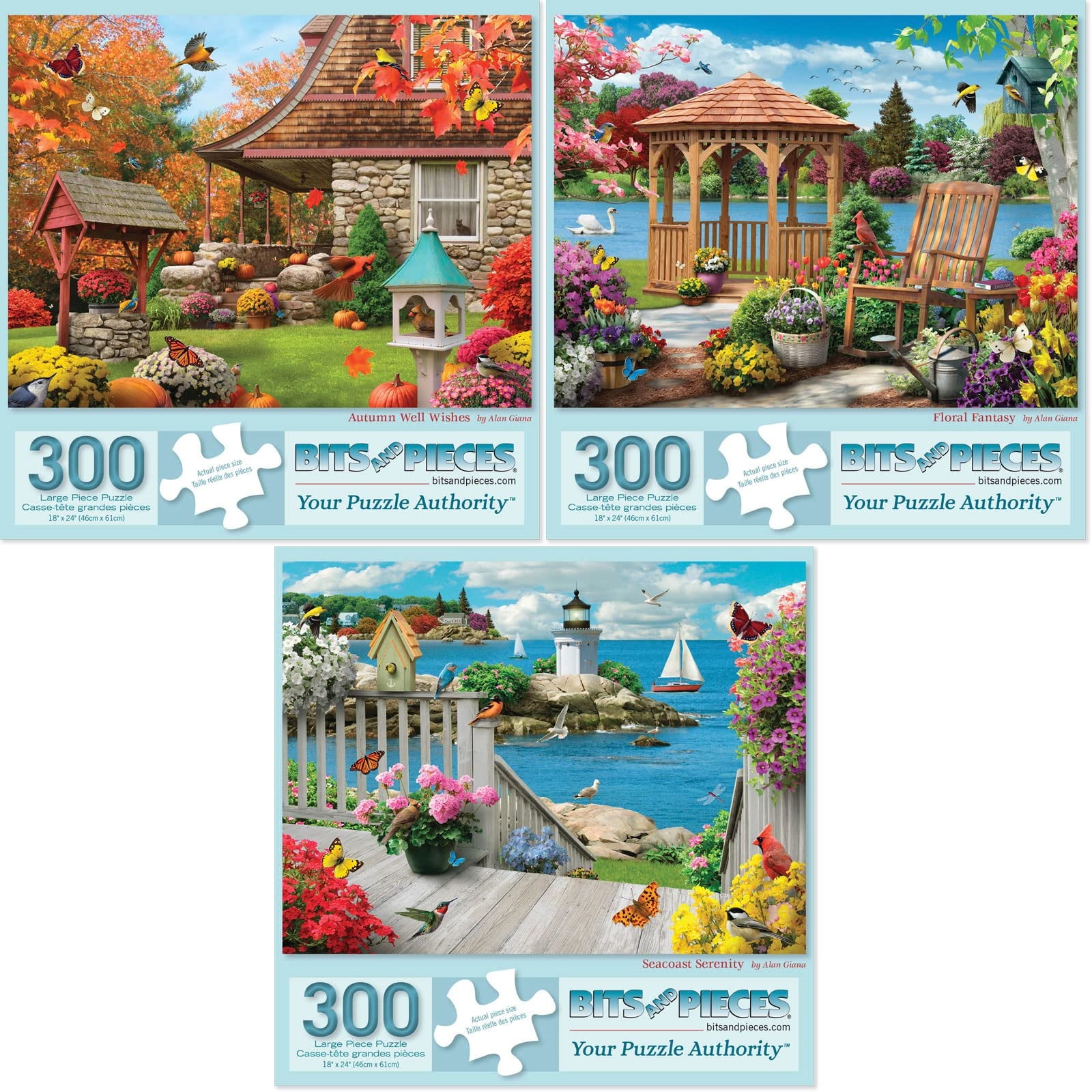 Bits and Pieces Set of 3 300 Piece Jigsaw Puzzles for Adults by Artist ...