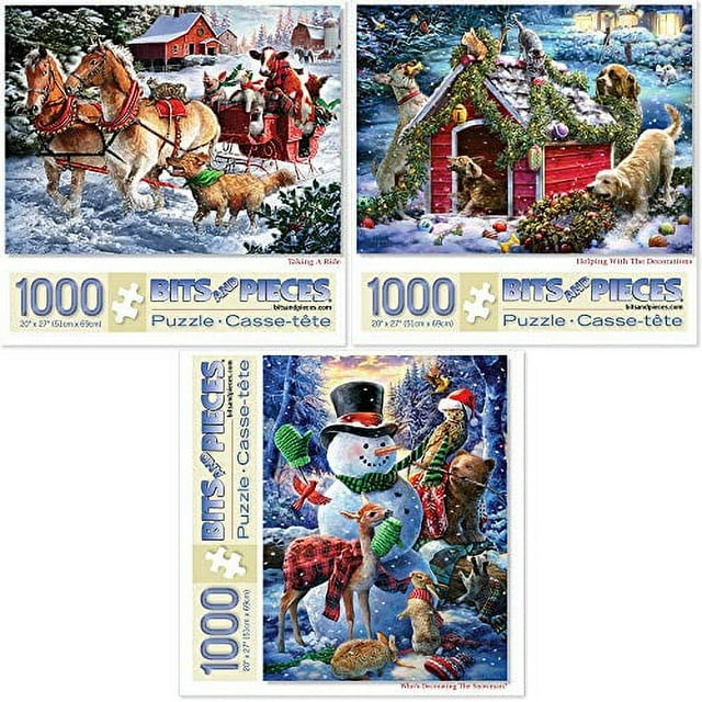"Bits & Pieces 3-Pack 1000pc Jigsaw Puzzles, Winter Holiday, Designed ...