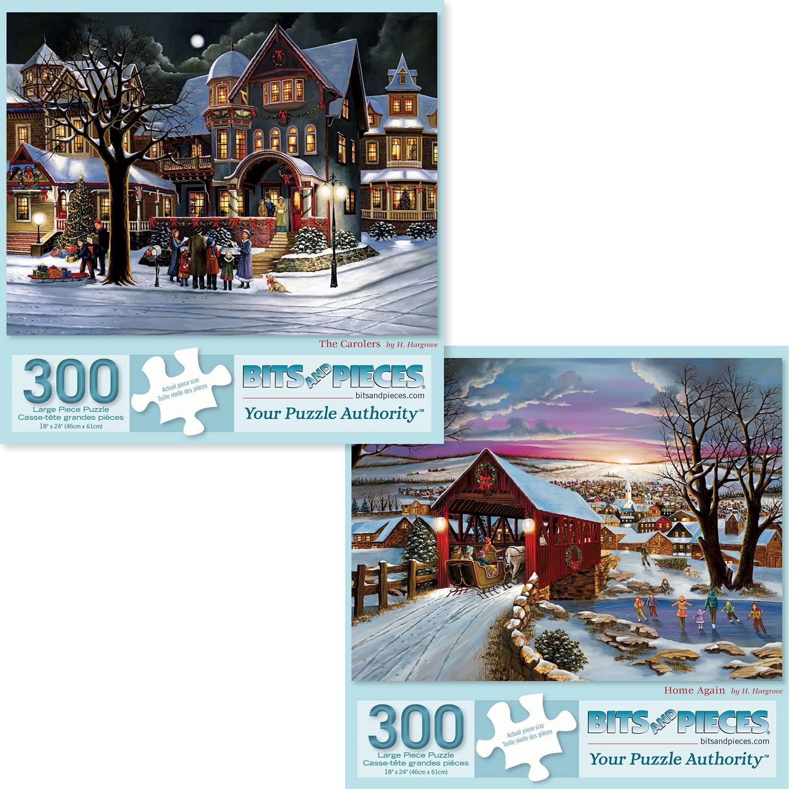 Bits and Pieces Set of Two 300 Piece Jigsaw Puzzles Christmas Holiday ...