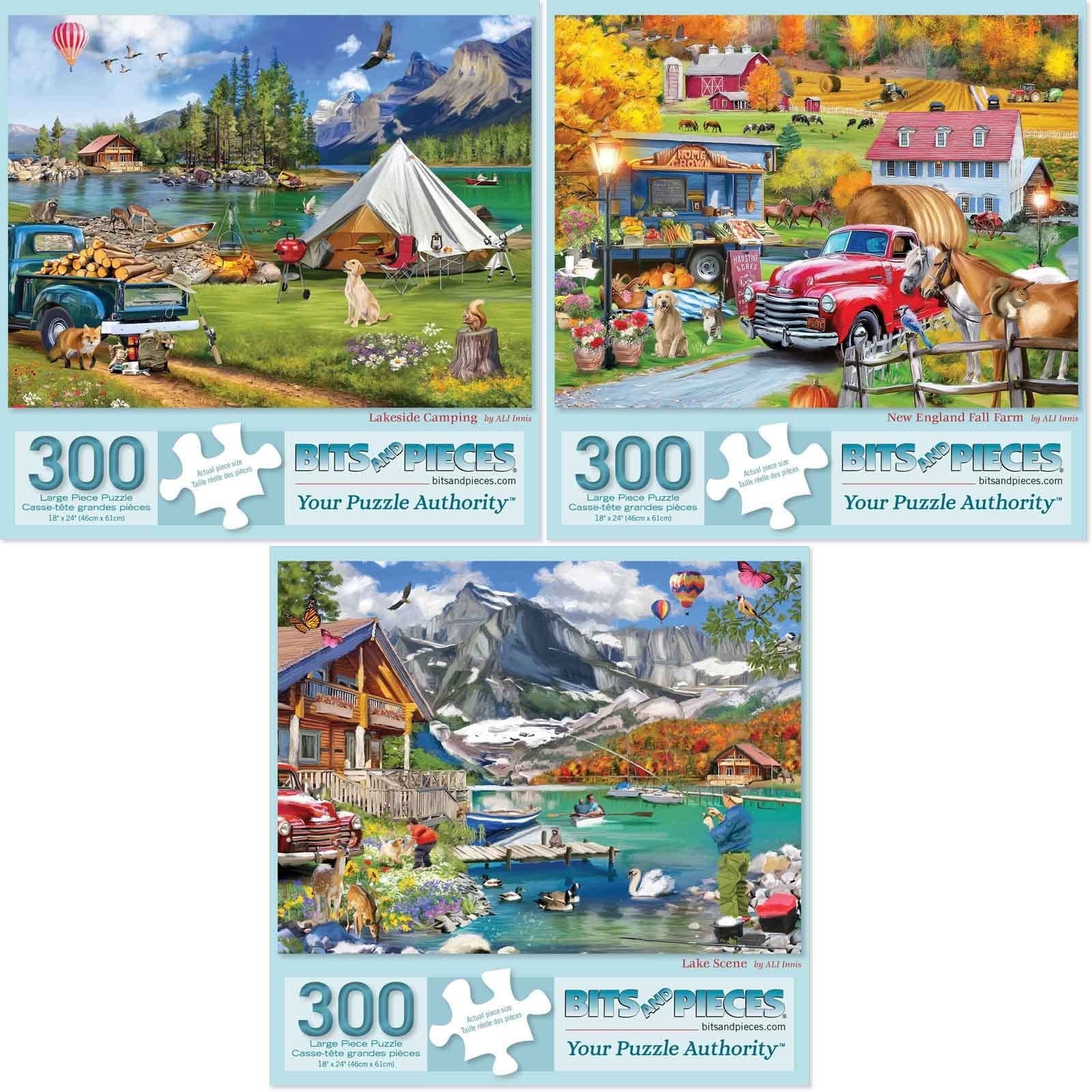 Bits and Pieces Value Set of Three 300 Piece Lake Farm Jigsaw Puzzles ...