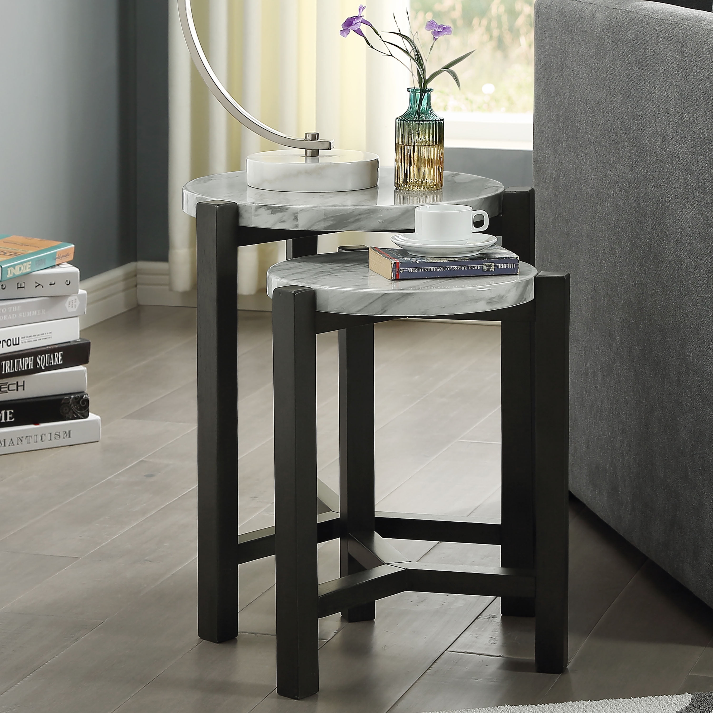 Bittar Solid Wood 2-Piece Nesting Side Table Set, Brushed Brown Gray ...
