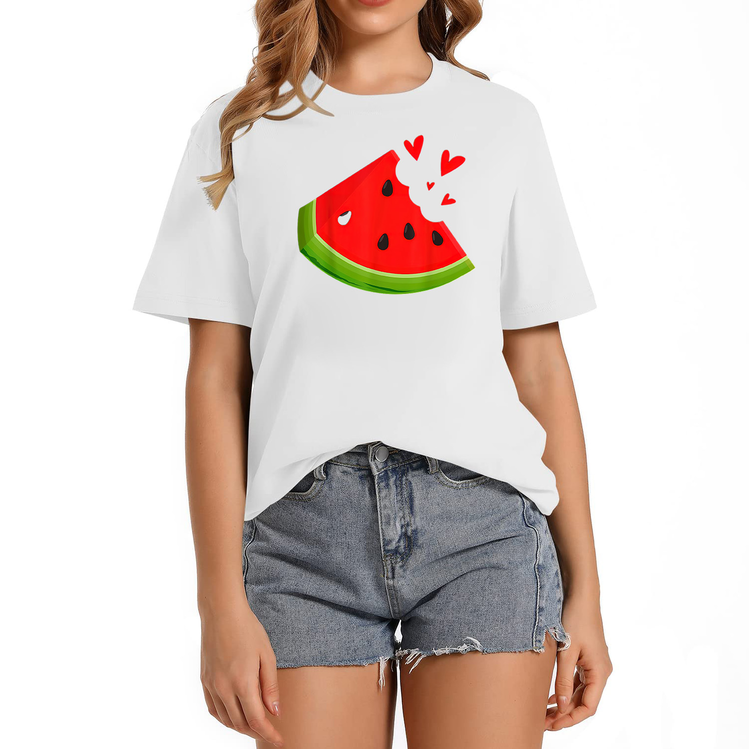 Bitten Watermelon Heart Fun Watermelons Fruit Lover Graphic T-Shirt ...