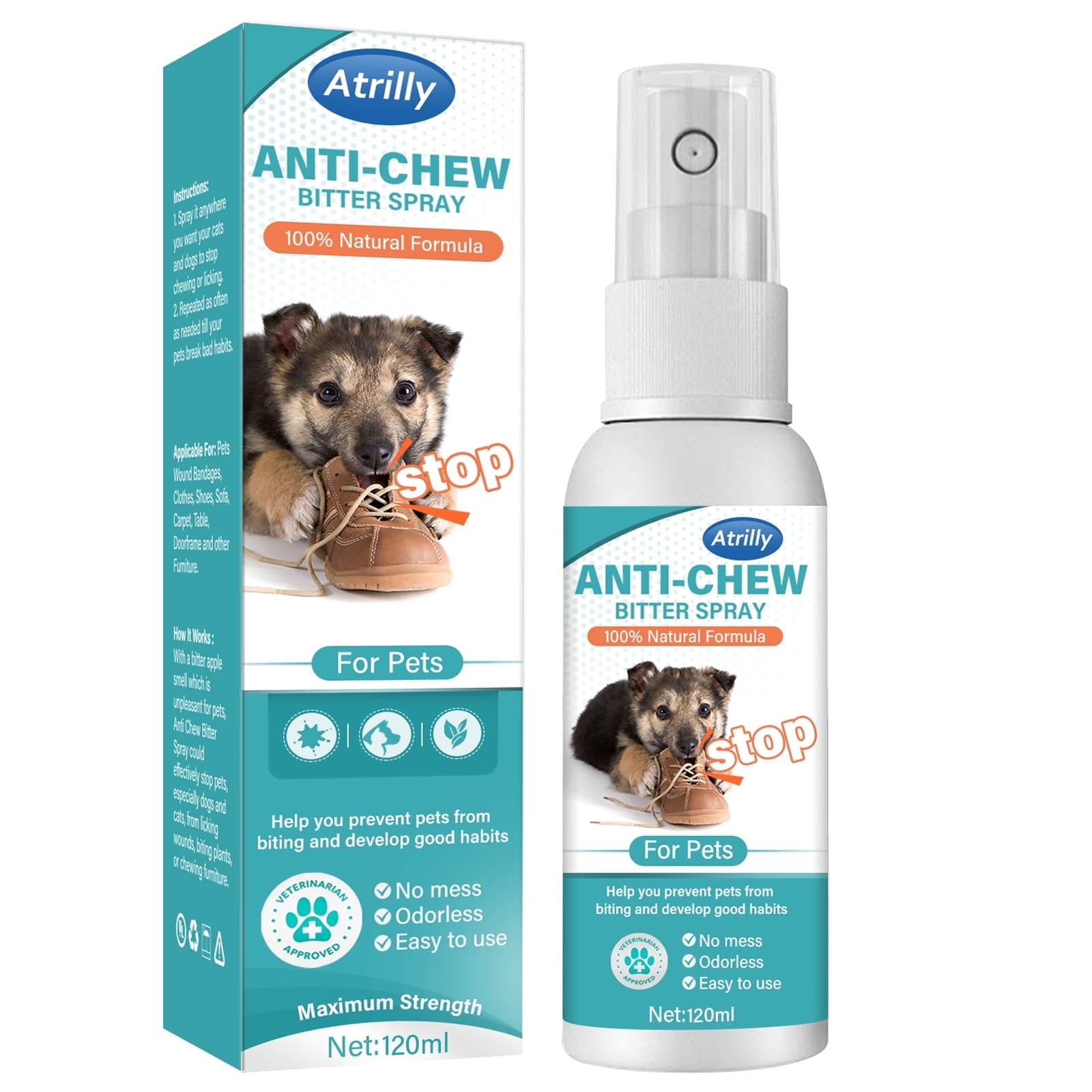 No Chew Spray for Dogs，Bitter Apple Spray for Dogs and Cats, 120ml 100% ...