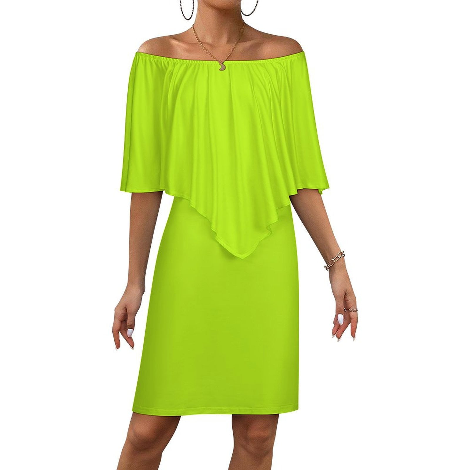 Bitter Lime Neon Green Yellow Solid Color Women's Off The Shoulder ...