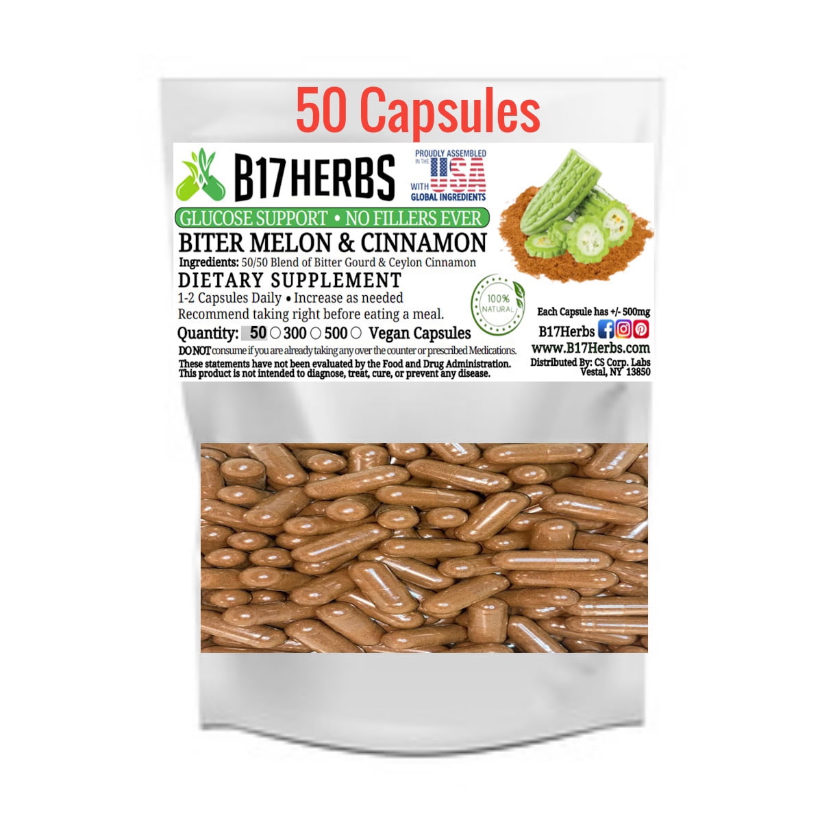Bitter Melon & Ceylon Cinnamon Special Blend, Honest Herbs -500mg - 50 ...