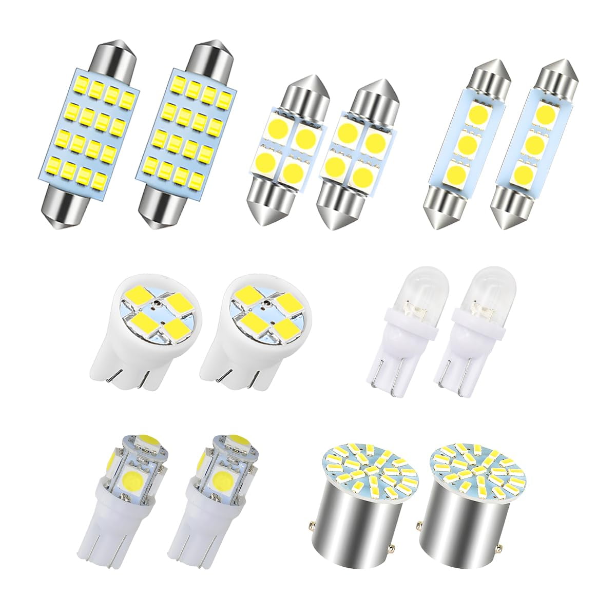Bittwee 14PCS Dome AJH3 Light LED Car Bulb Kit Set, 6500K Bright T10 31 ...