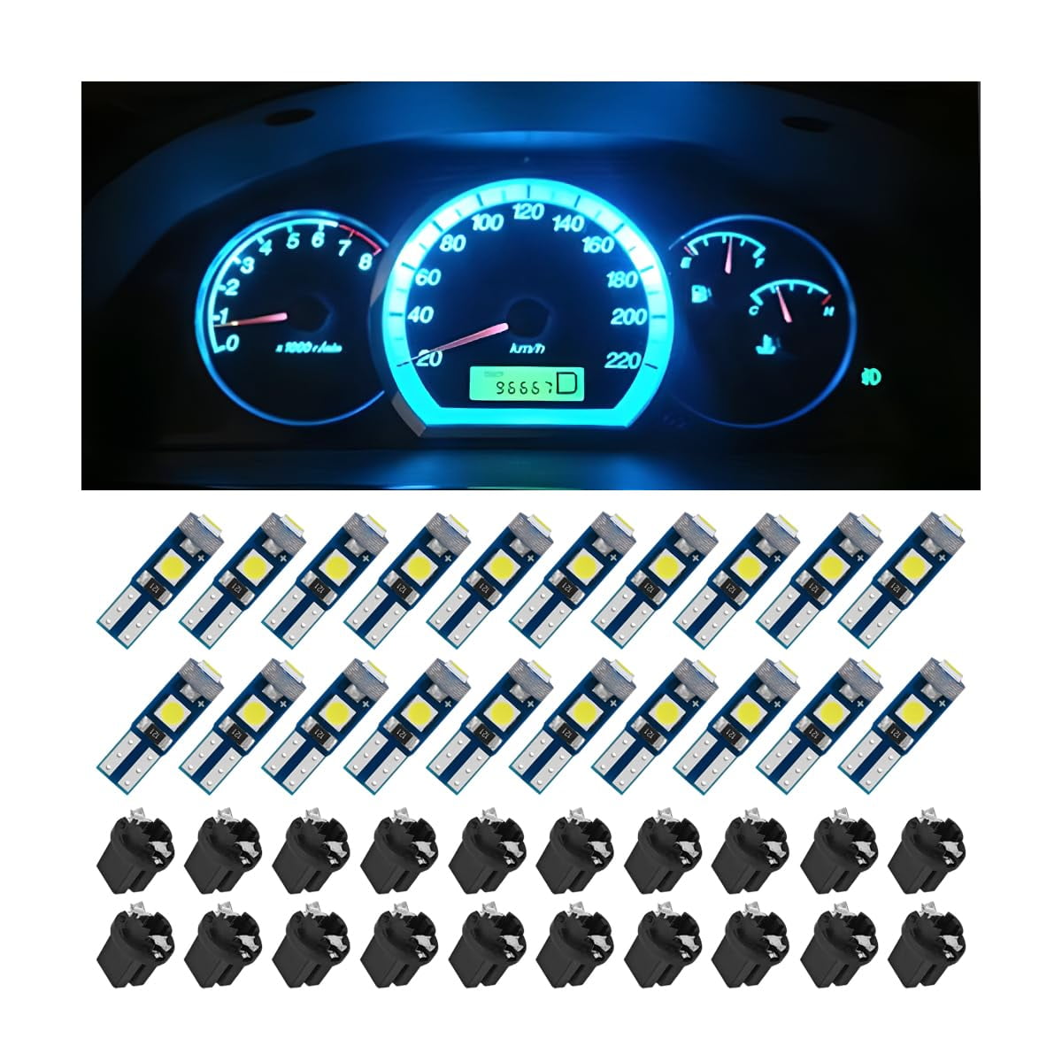 Bittwee T5 LED Lights for Car Dashboard, 20 Pcs 3030-3SMD LED Bulb with Twist Lock Socket, Super ...