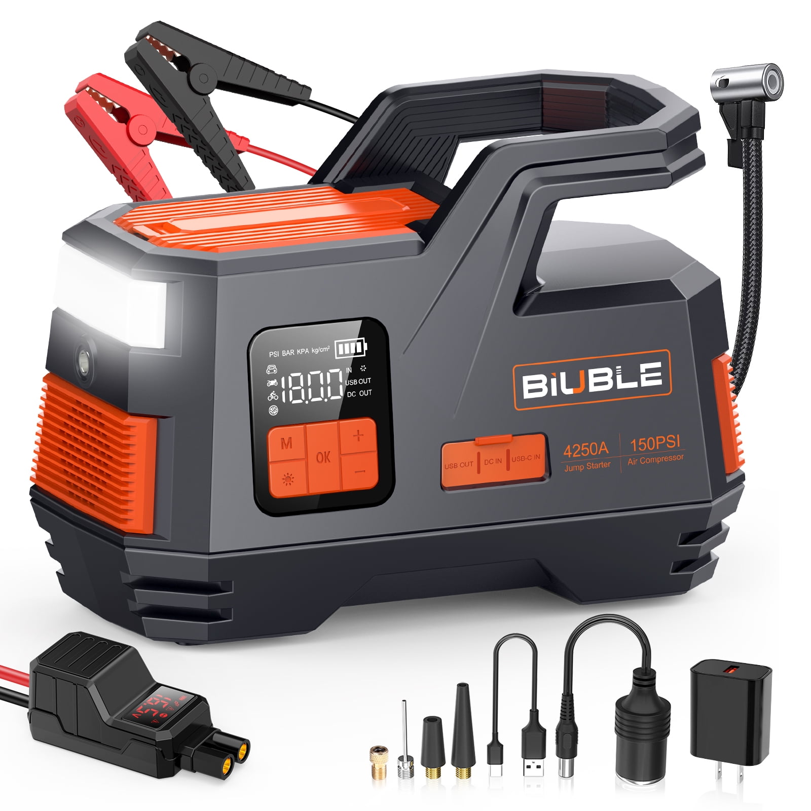 Biuble Car Battery Jump Starter with Air Compressor, 4250A Peak ...