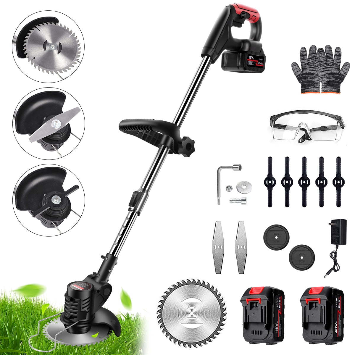 Biuble Cordless Electric Weed Eater Grass String Trimmer 1350W 48V ...