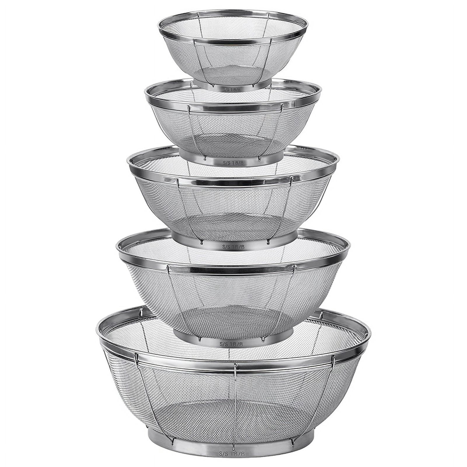 5 Pack Strainers for Kitchen, Stainless Steel Colander, Fine Mesh ...