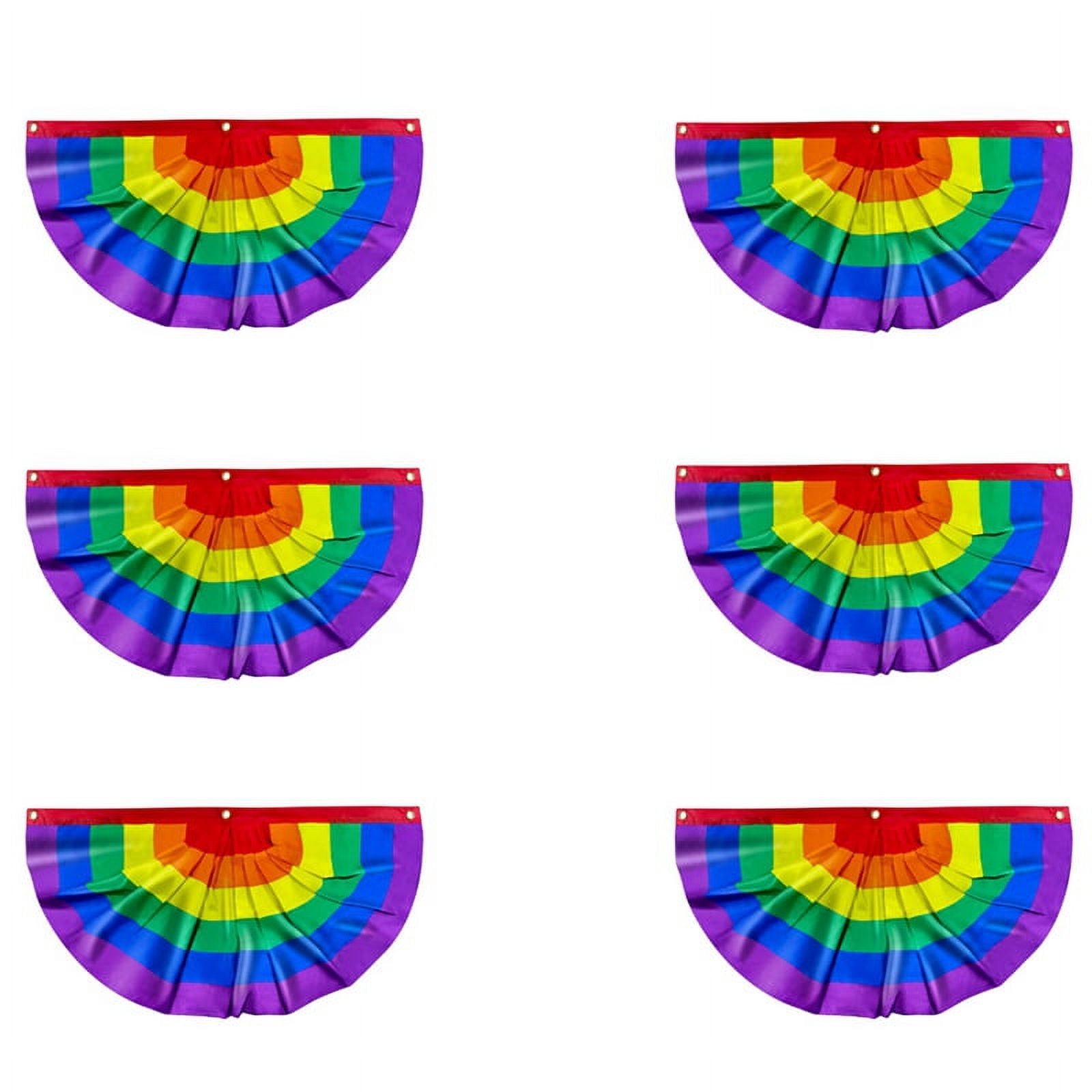 6 Pieces Pride Pleated Fan Flag Rainbow Bunting 1.5x3 Ft Banner Gay ...