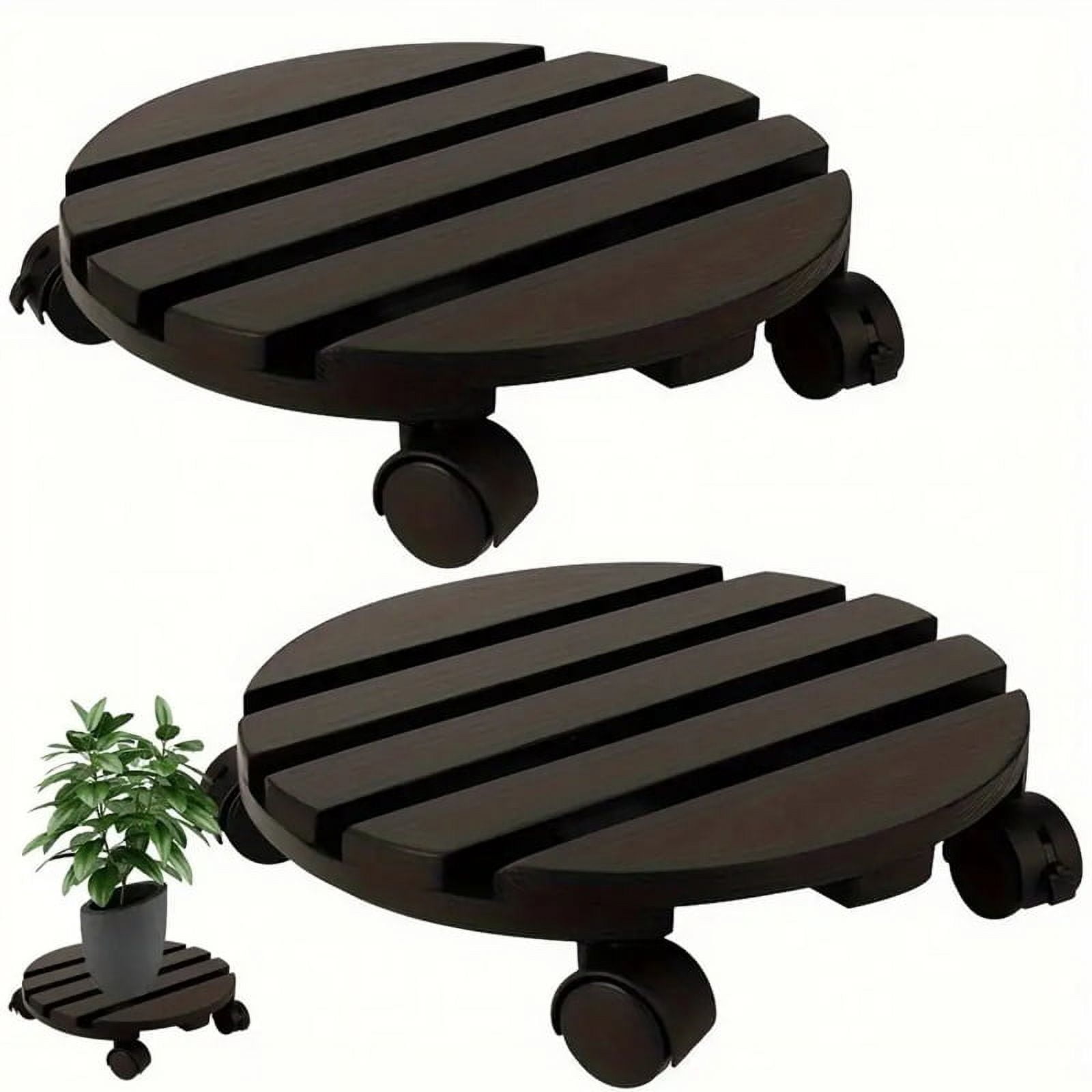 Plant Roller Stand with Lockable 360° Rotating Wheels Wood Flowerpot ...