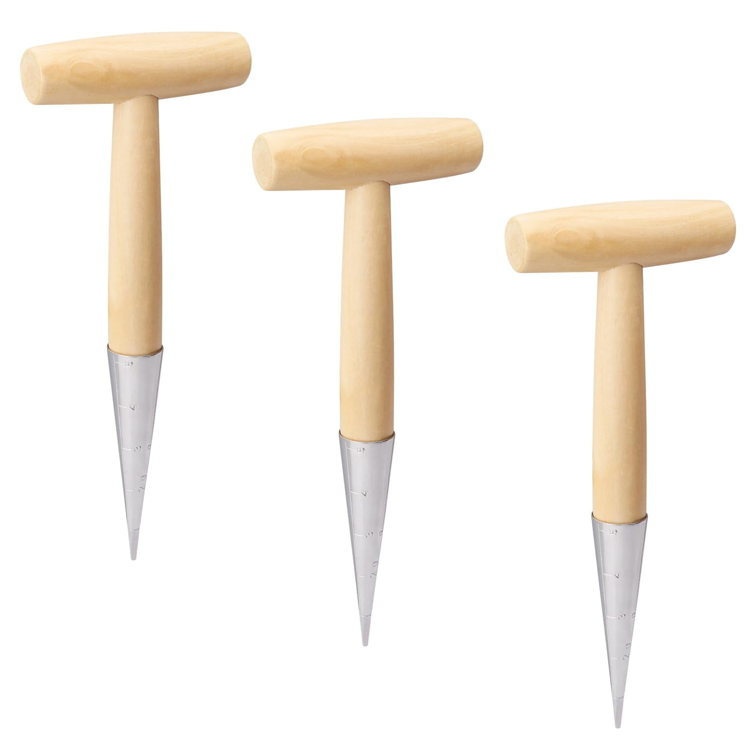 Biugaaufai 3 PCS 11 Inch Hand Dibber with Wooden Handle - Hand Held ...