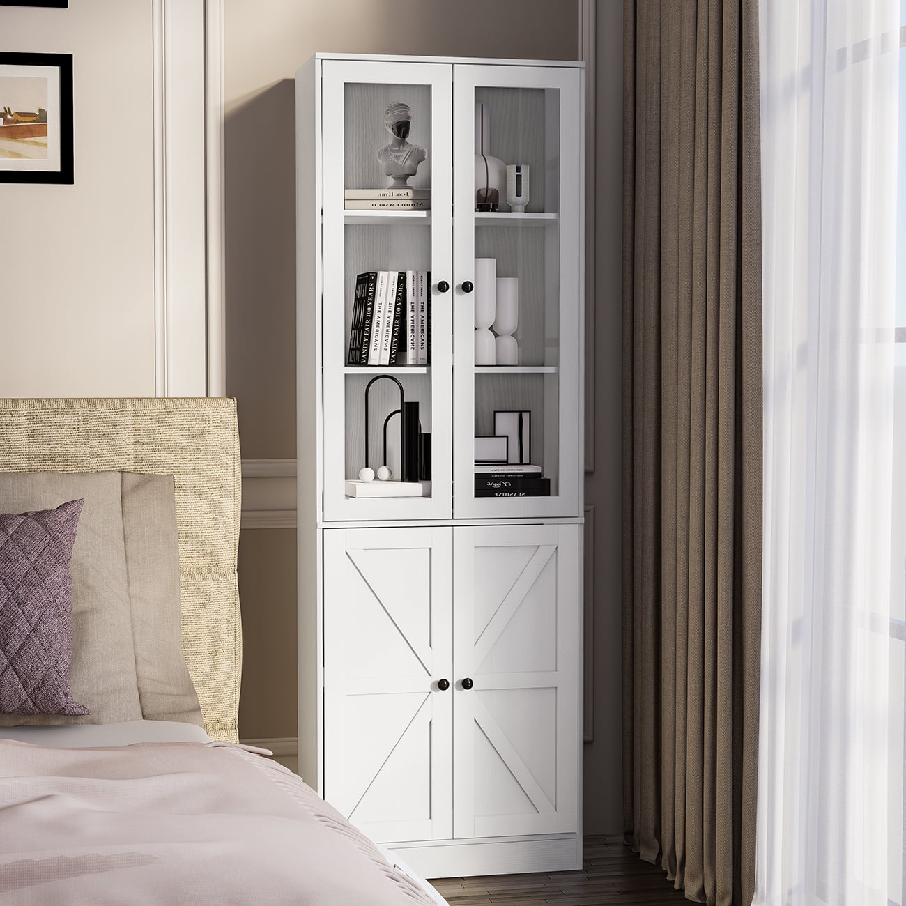 Biuhony 6 Tier Wooden Bookshelf and Bookcase with Cabinet Doors ...