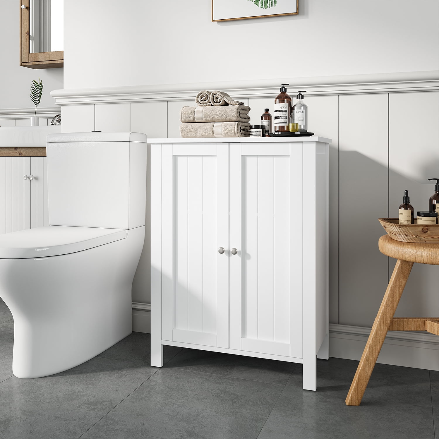 Biuhony Bathroom Floor Storage Cabinet with Double Doors and Adjustable ...