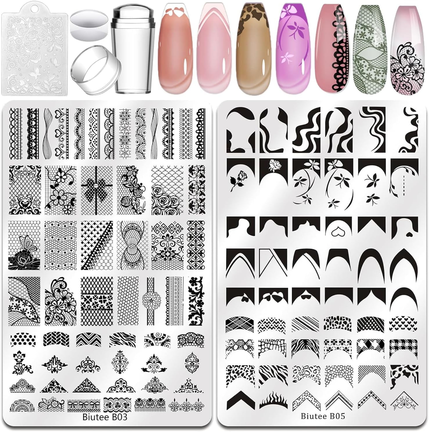 Biutee Nail Stamping Plates Set 2 PCS Large Plate 110 Patterns Nail Art ...